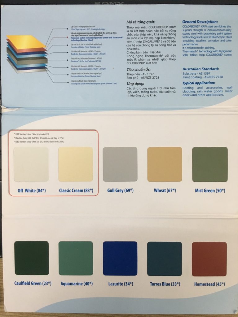 TÔN BLUESCOPE, ĐẠI LÝ TÔN BLUESCOPE, BẢNG MÀU BLUESCOPE